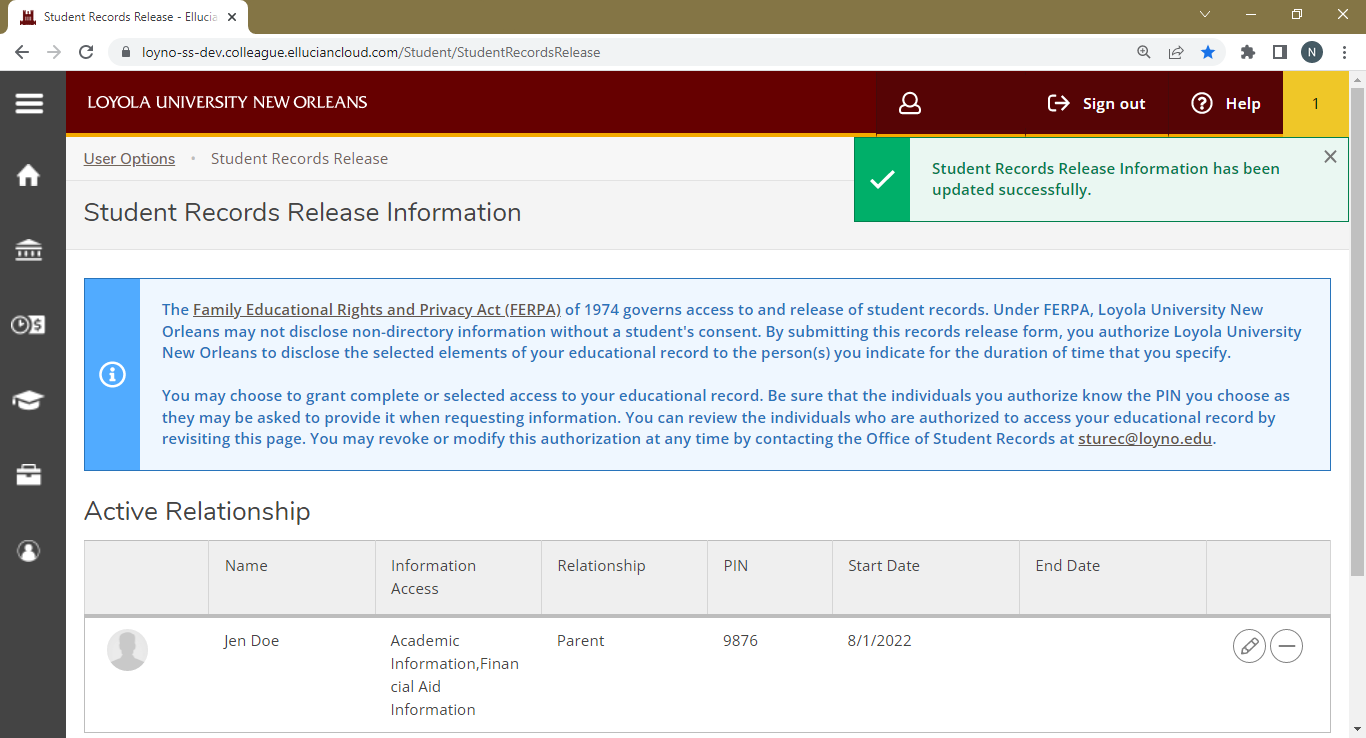 Authorizing Student Records Release to Other Persons | Loyola University New Orleans